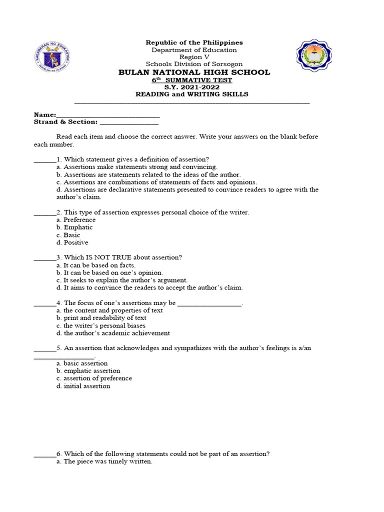 Summative 6 SMILE 6 RWS | PDF | Human Communication | Cognition