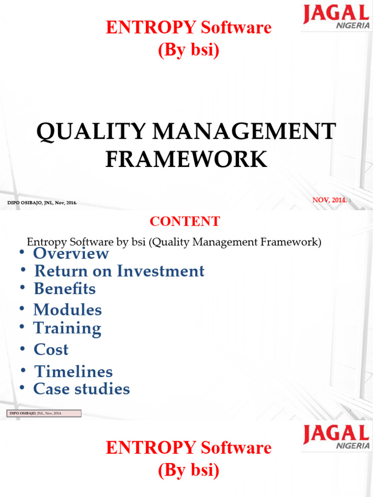 Entropy Software by BSI - Quality Management Framework | PDF