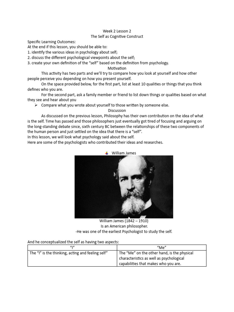 Week 2 Lesson 2 The Self As Cognitive Construct Pdf