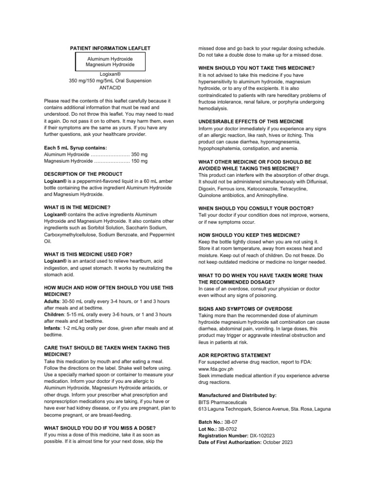 PATIENT INFORMATION LEAFLET - Expt 7 | PDF