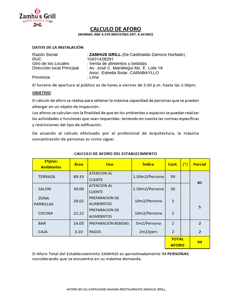 Aforo y Calculo de Evacuacion | PDF
