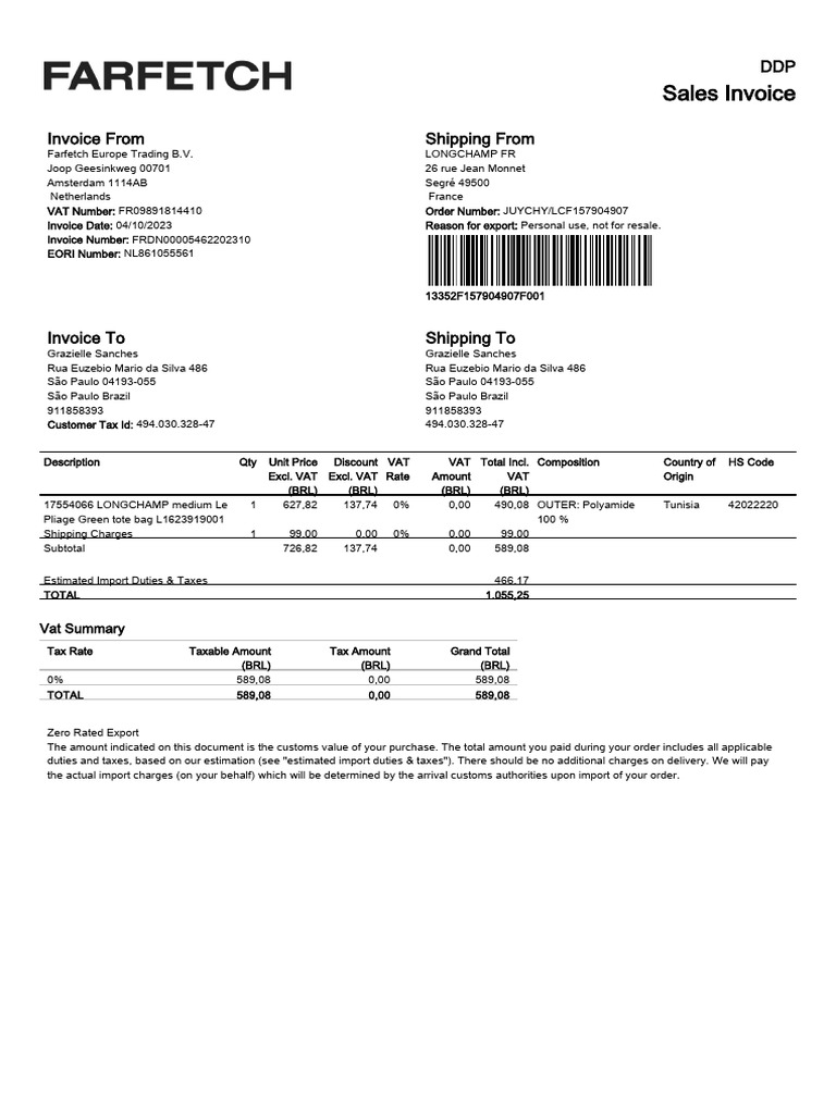 ComercialInvoice LCF157904907 | PDF | Value Added Tax | Invoice