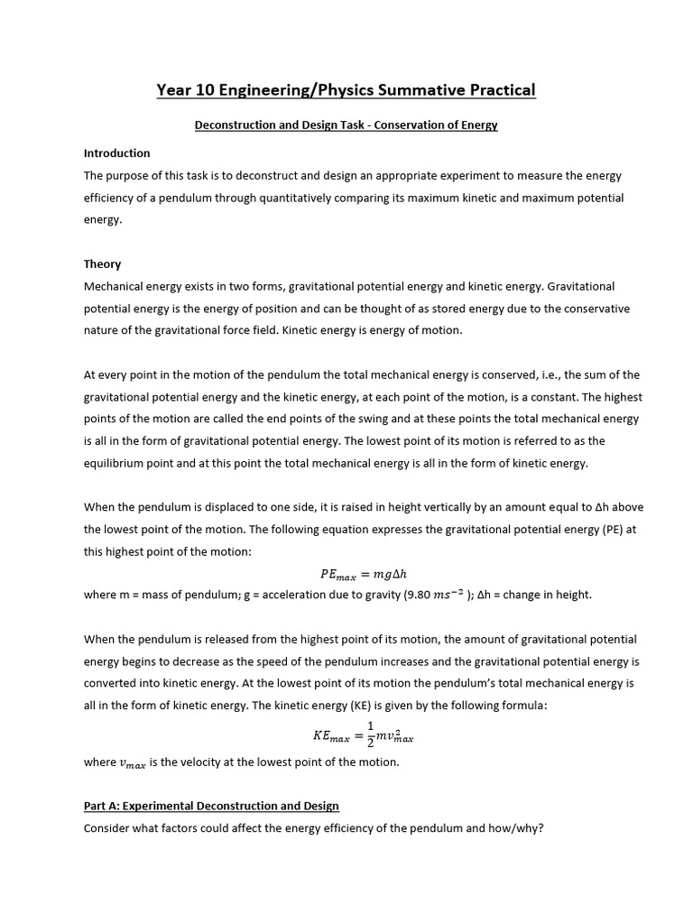 Conservation of Energy Practical Summative | PDF | Potential Energy ...