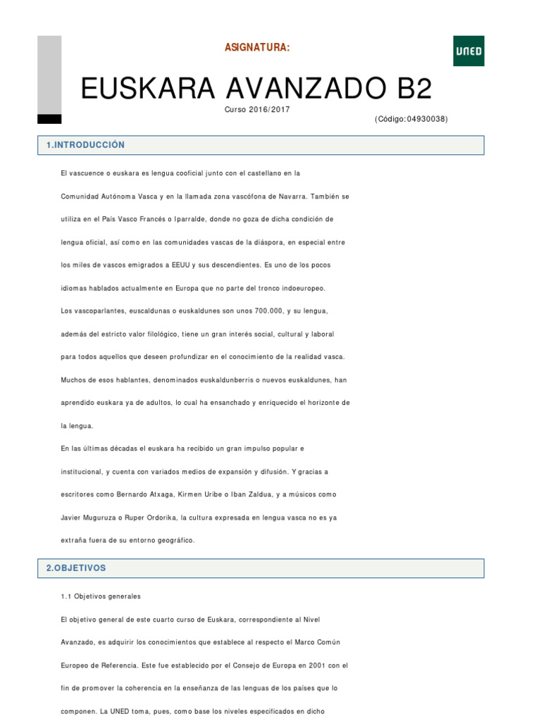 UNED Euskera B2 | PDF
