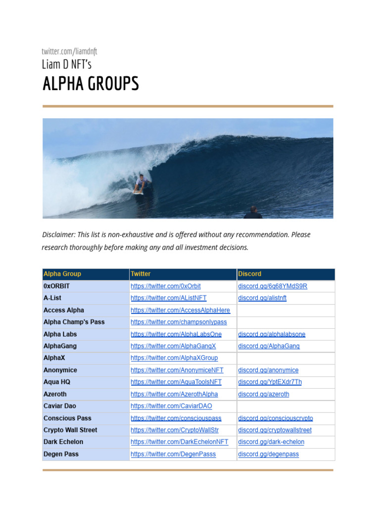 Liam D NFT's Alpha Groups - FINAL (1) | PDF