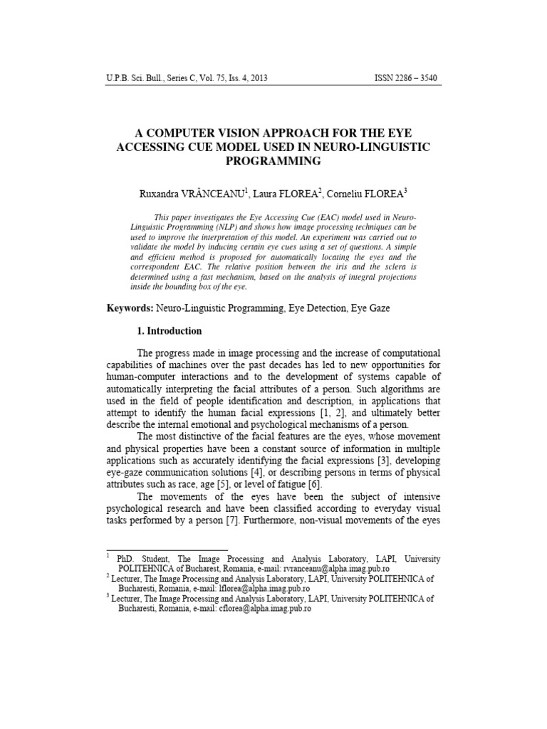 Eye Accessing Cues in NLP Analysis | PDF | Neuro Linguistic Programming ...