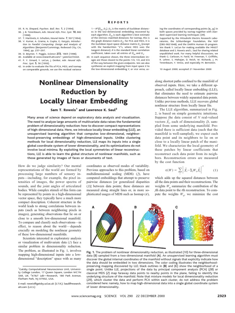 00science Saul Nonlinear Dimensionality Reduction | PDF | Eigenvalues And Eigenvectors | Areas ...