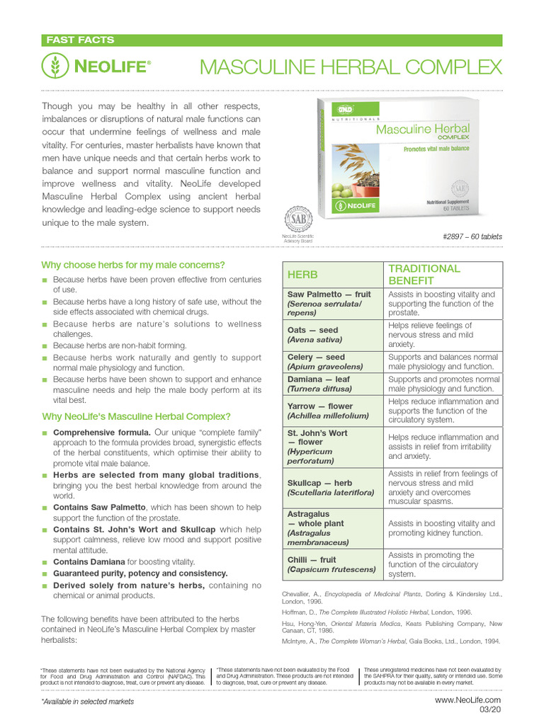 Masculine Herbal Fast Facts | PDF