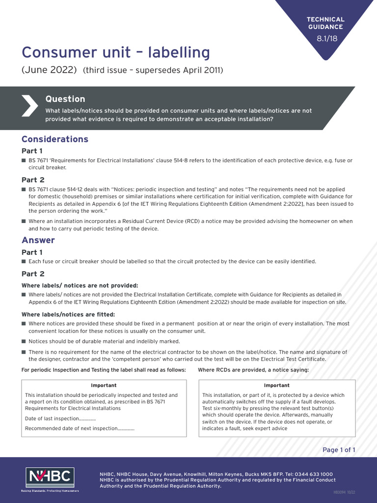 Consumer Unit Labelling | PDF