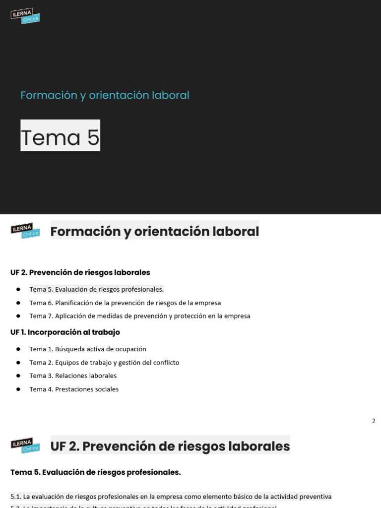 Videotutoría 2. Tema 5 FOL | PDF | Riesgo | Estrés (biología)