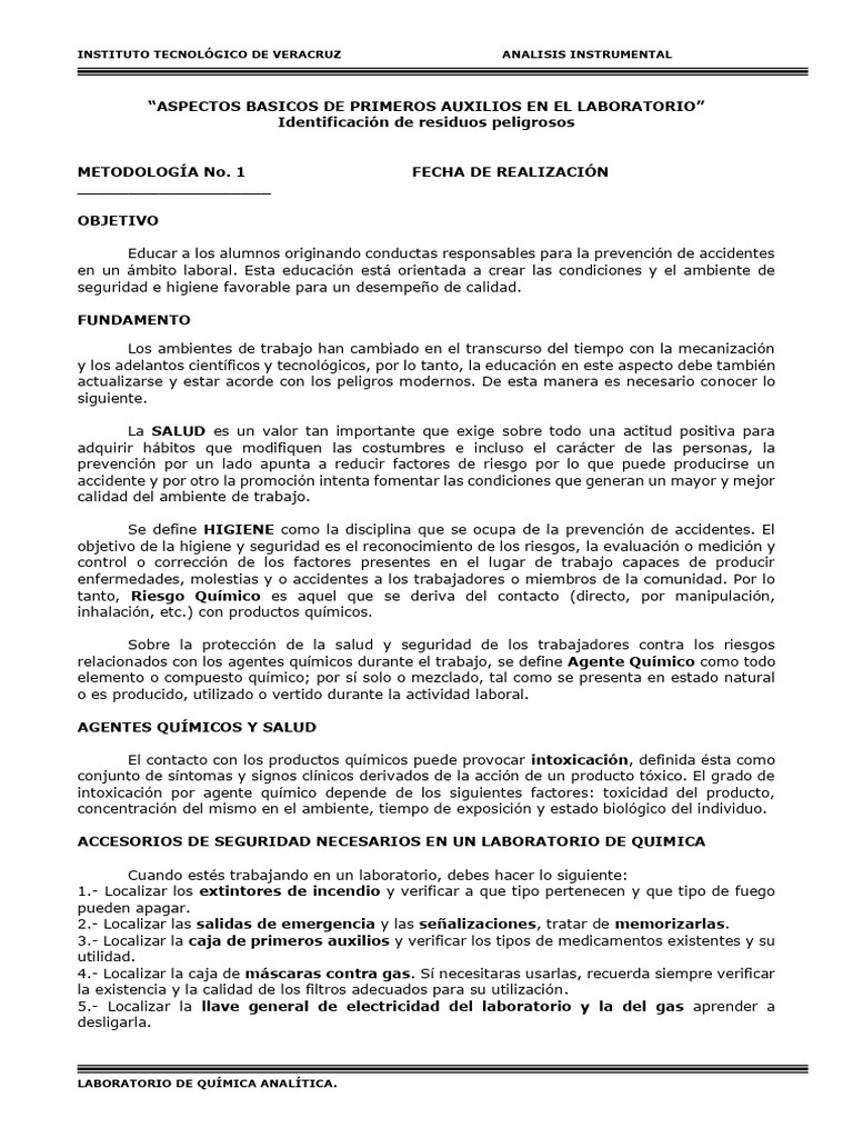 PRACTICA No. 1 ANALISIS | PDF | Laboratorios | Residuos