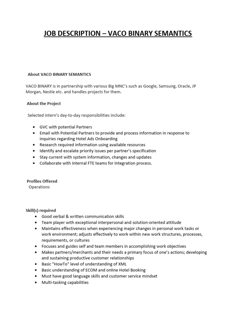 Vaco Binary Semantics - JD | PDF