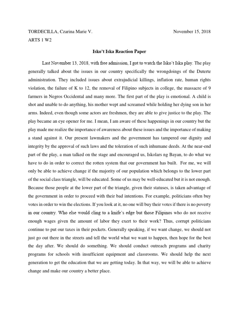 Isko't Iska Reaction Paper | PDF | Social Science