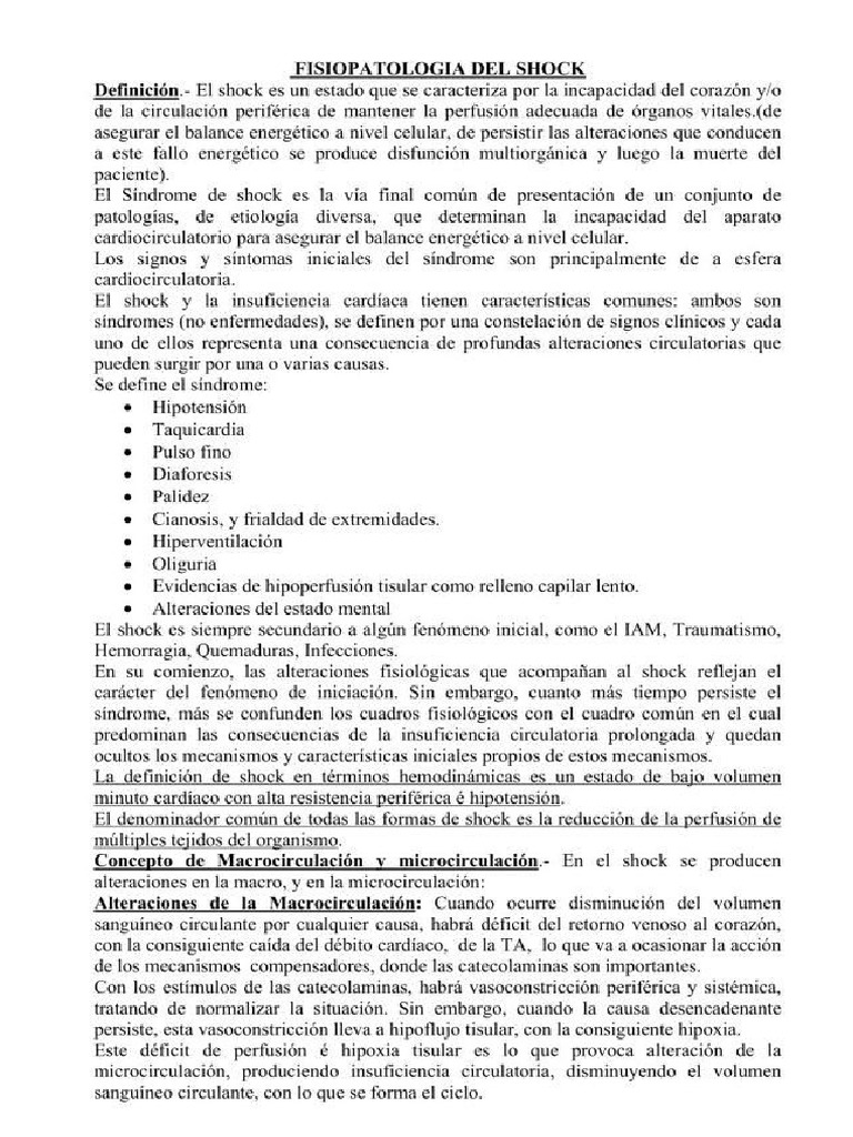Fisiopatología Del Shock | PDF
