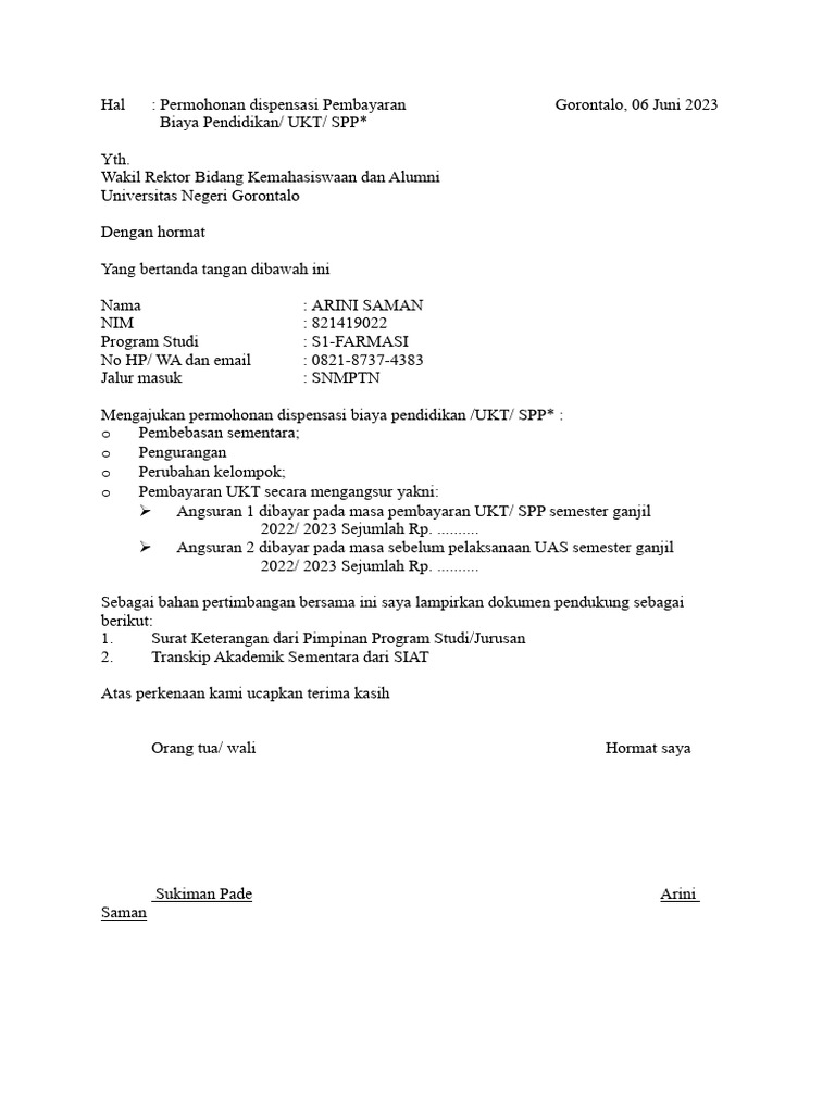 Surat Dispen Ukt | PDF