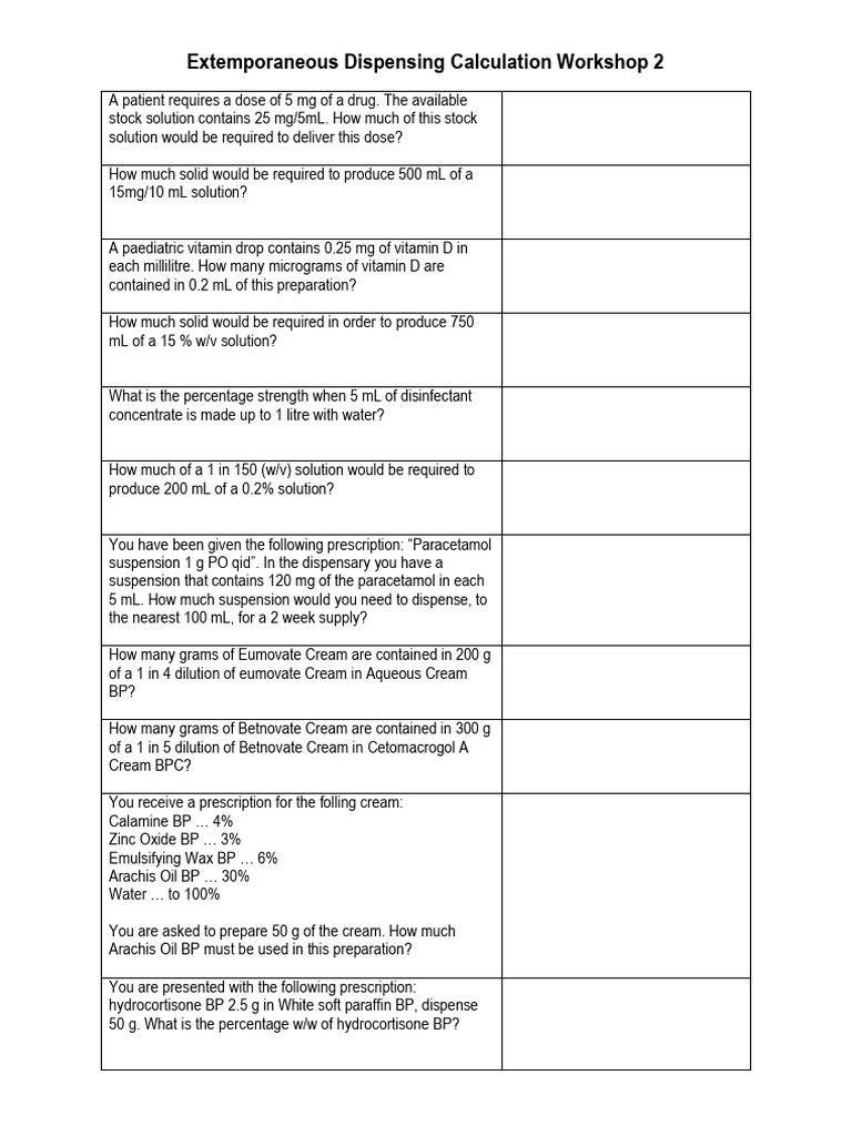 Pharmacy Compounding Calculation Guide | PDF | Mass Concentration ...