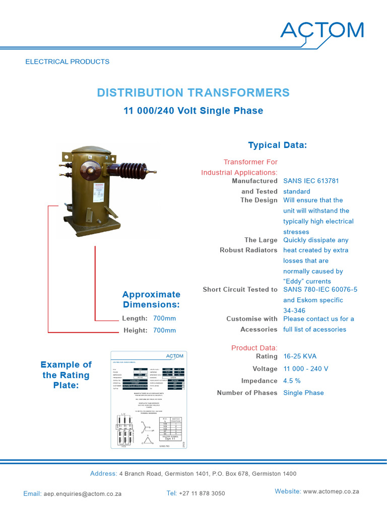 11kV Single Phase Distribution Transformers | PDF | Transformer ...