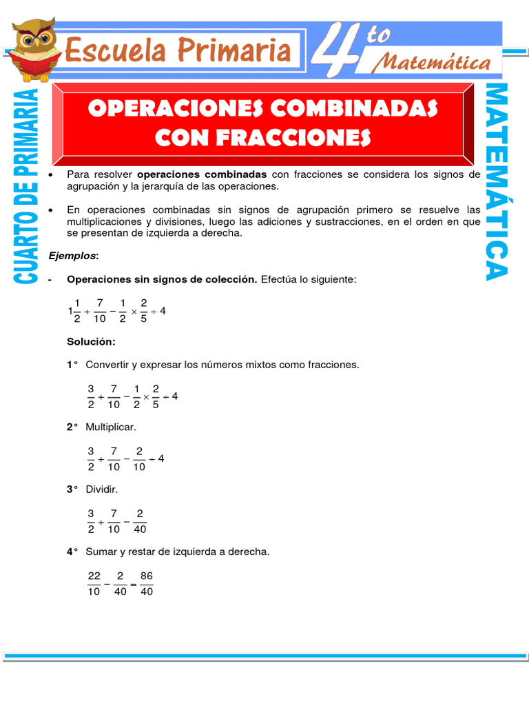 Operaciones Combinadas con Fracciones | PDF | Métodos y materiales de ...