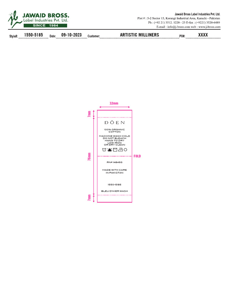 Doen - Care Label Sop Artwork (Style 1550-5185) 06-10-2023 | PDF