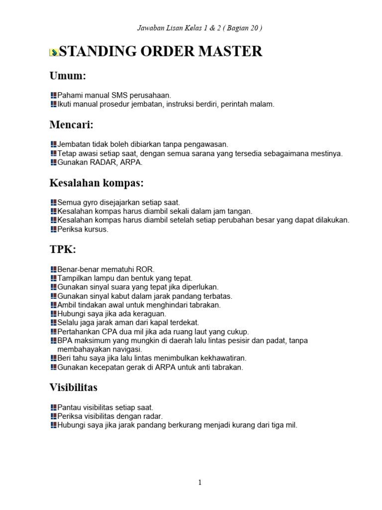 Bagian 20-Mstr Standing Order, Night Order | PDF