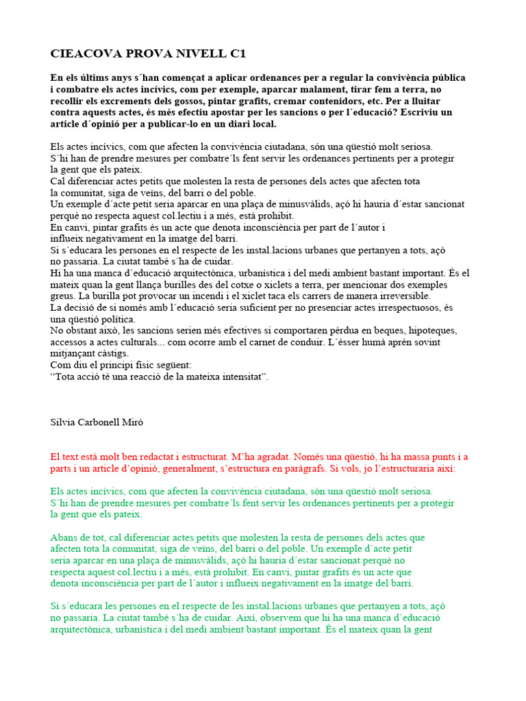 CIEACOVA PROVA NIVELL C1 (2) (Corregit) | PDF