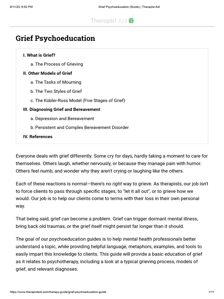 Grief Psychoeducation Guide for Therapists | PDF | Grief | Major ...