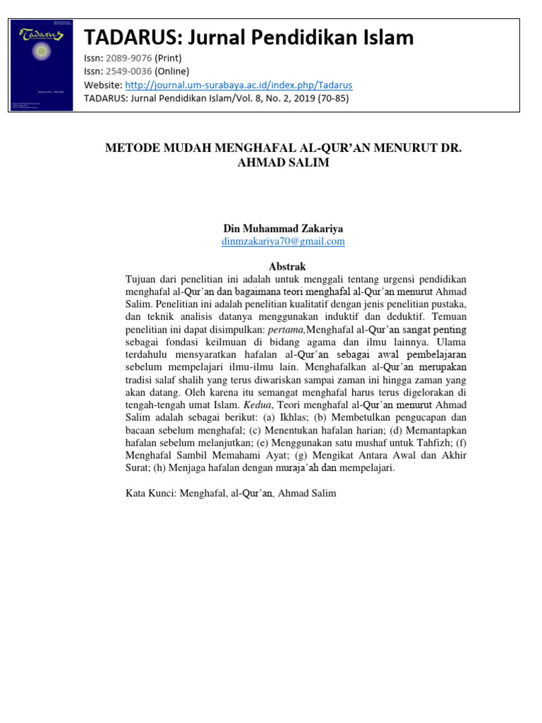 Mimin,+8 +METODE+MUDAH+MENGHAFAL+AL-QURâ ™AN+MENURUT+DR +AHMAD+SALIM | PDF