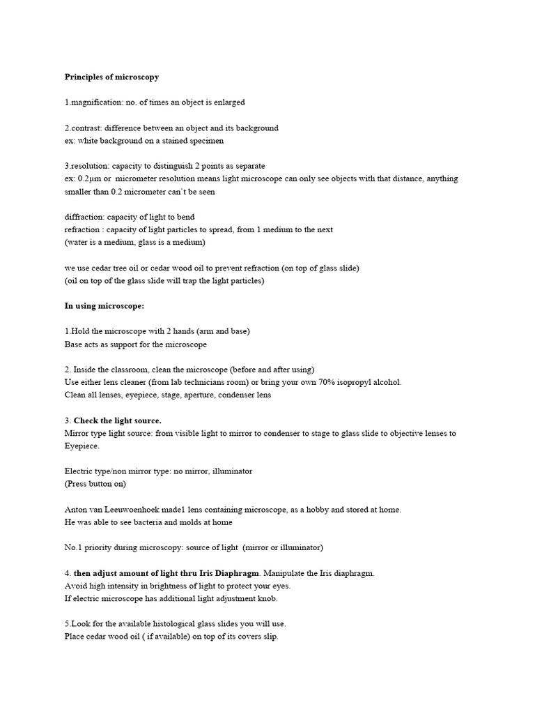 Principles of Microscopy - Docx Version 1.docx Version 1 | PDF
