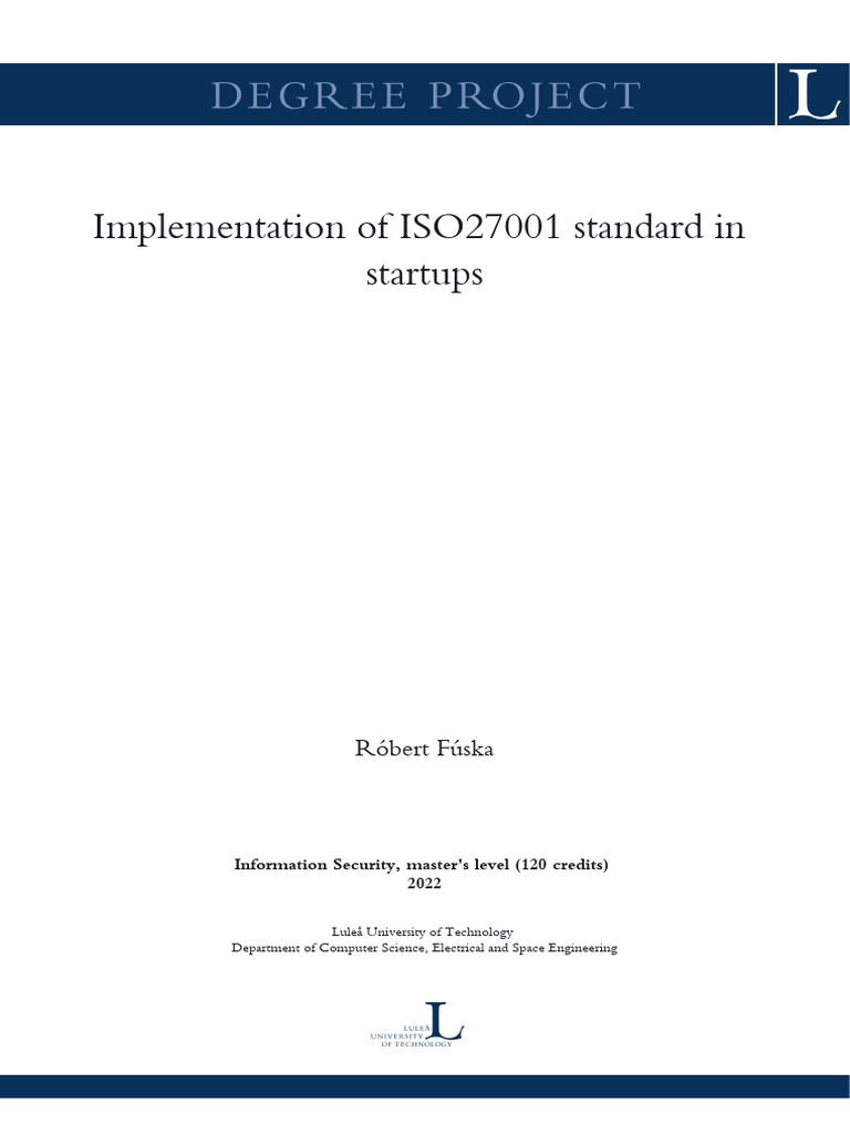 Implementation Of Iso27001 Standard In Startups Pdf Information
