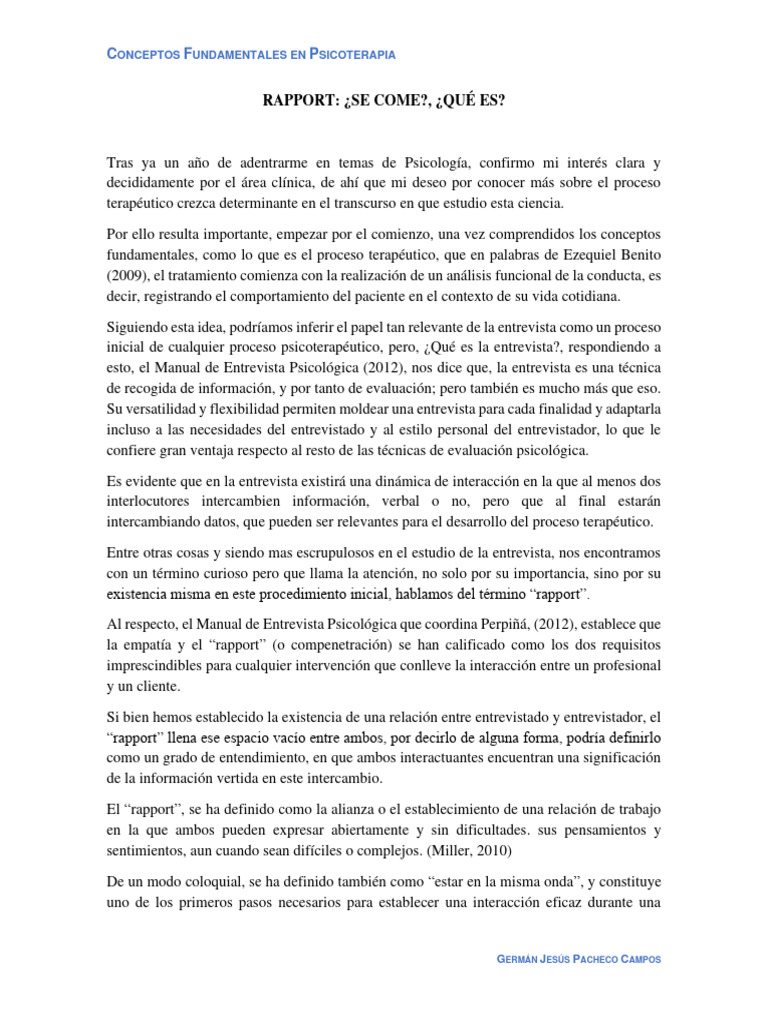 Importancia del Rapport en Psicoterapia | PDF