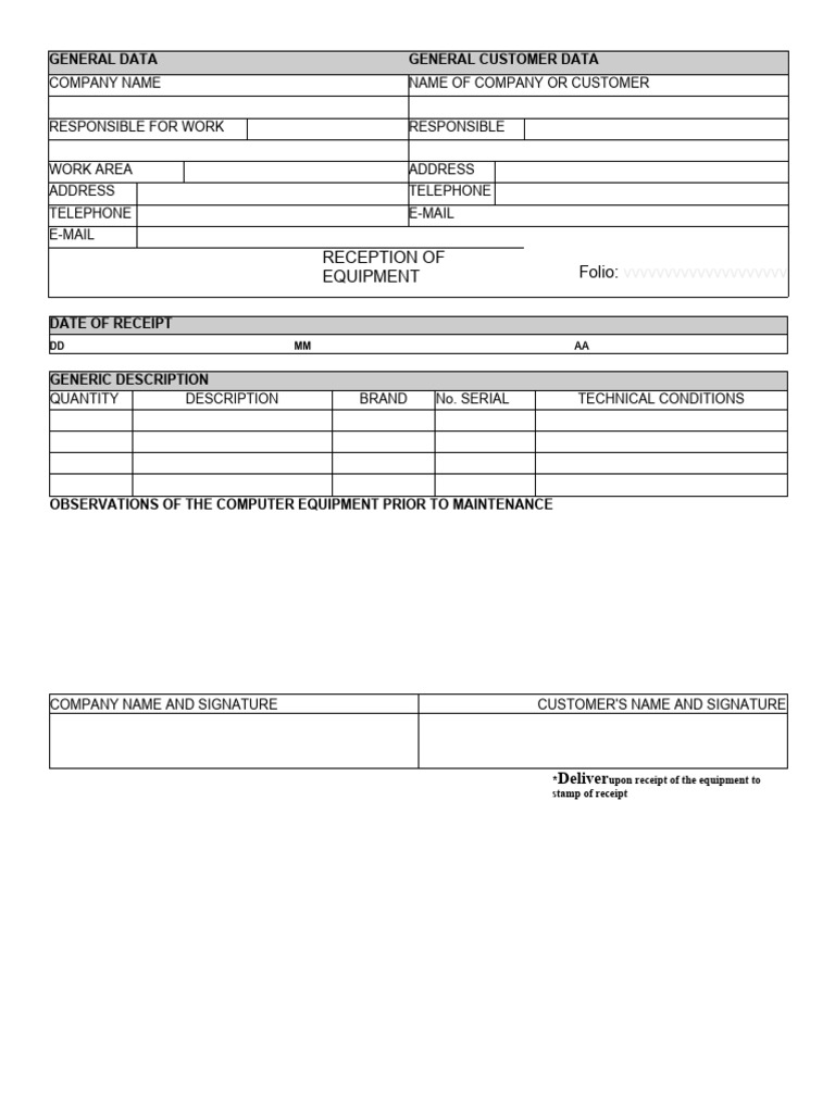 Equipment Reception Format | PDF