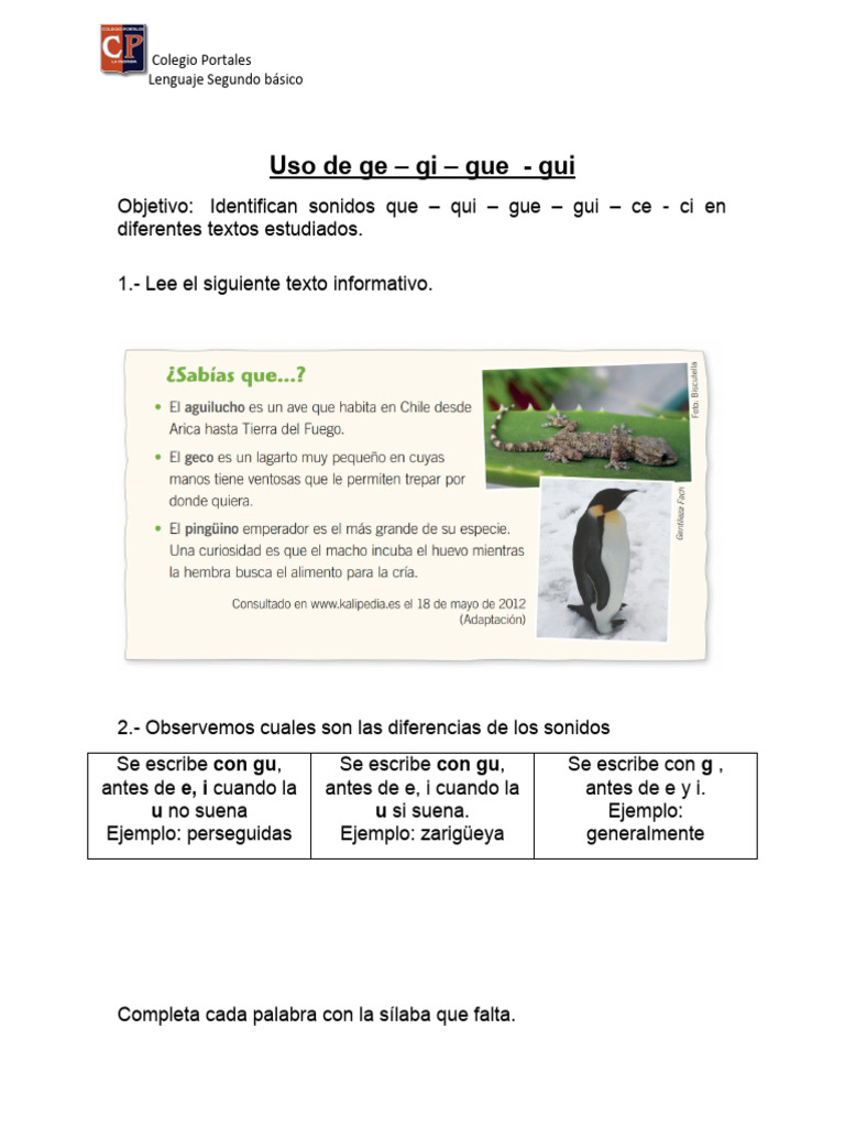 Uso de Ge - Gi.gue - Gui.que - Qui | PDF