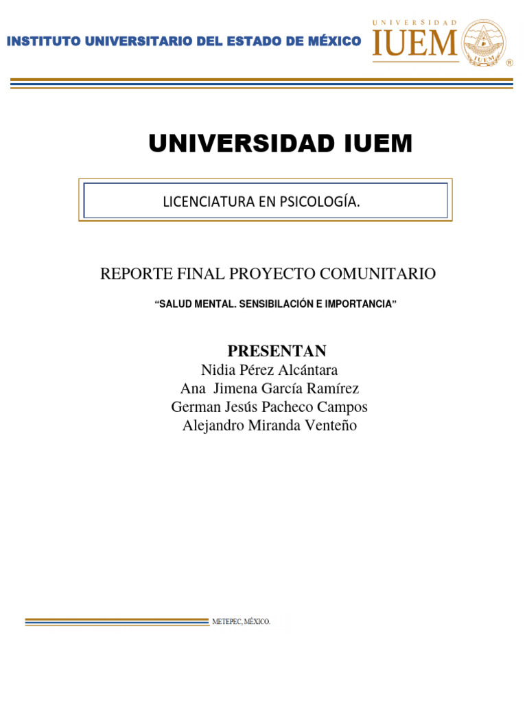 Reporte Final Proyecto Comunitario | Descargar gratis PDF | Trastorno ...