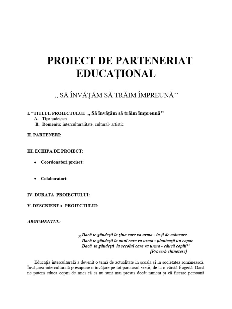 1 Proiect de Parteneriat Educational | PDF