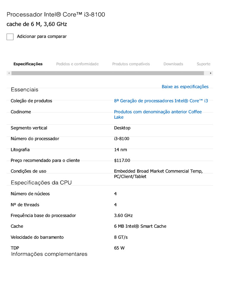 Processador Intel® Core™ i3-8100 | PDF