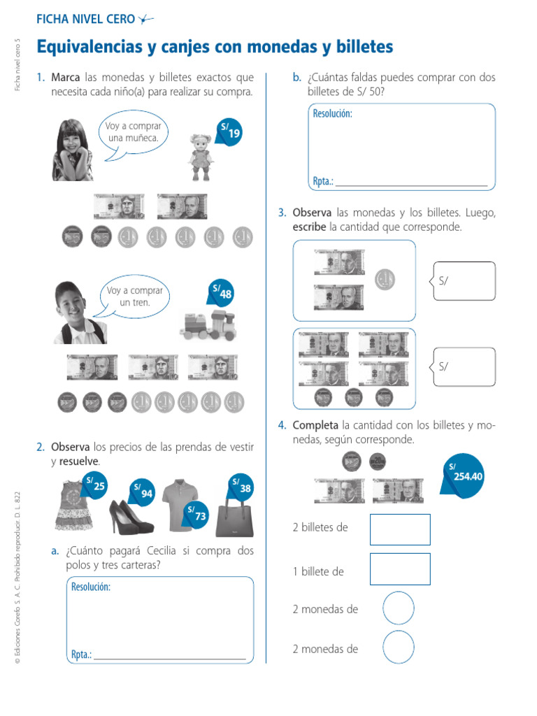 5P - F0 - Equivalencias y Canjes Con Monedas y Billetes | PDF