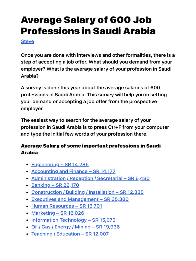 Average Salary of 600 Job Professions in Saudi Arabia - Life in Saudi ...