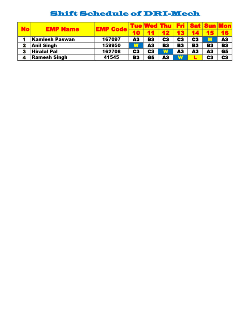 DRI-Mech Shift Schedule Overview | PDF
