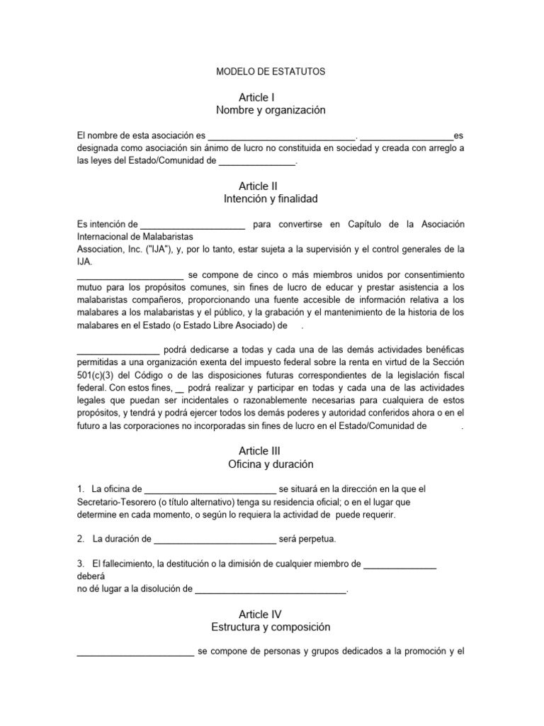 Plantilla de estatutos | PDF