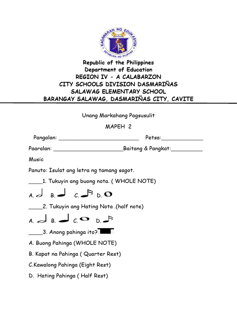 FIRST Periodical Exam MAPEH FINAL | PDF