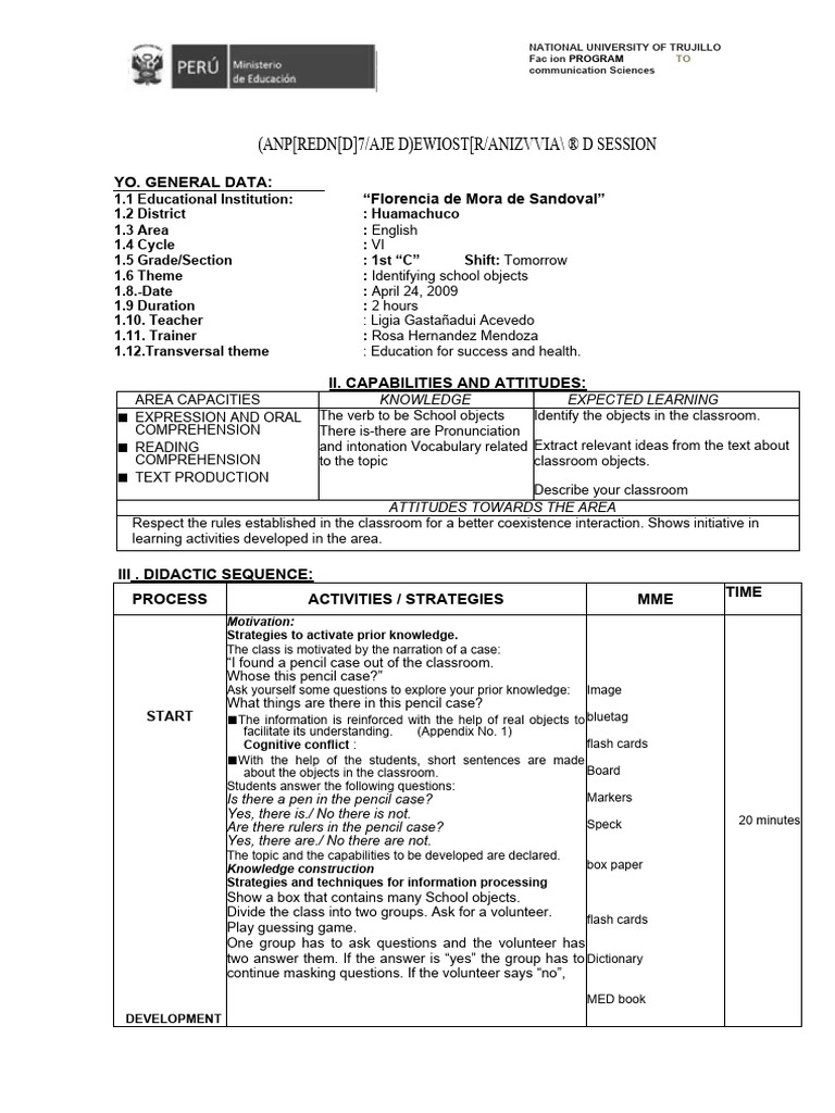 English Class Session Model | PDF | Reading Comprehension | Learning