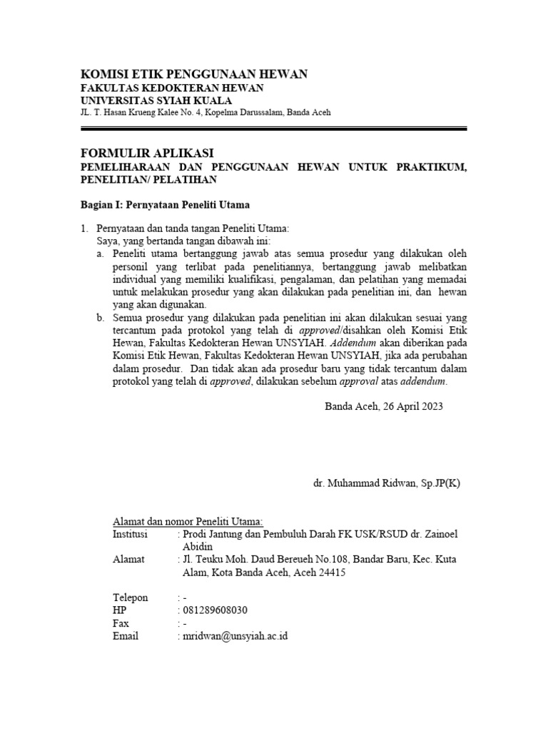 Komisi Etik Penggunaan Hewan Coba - DR Ridwan | PDF