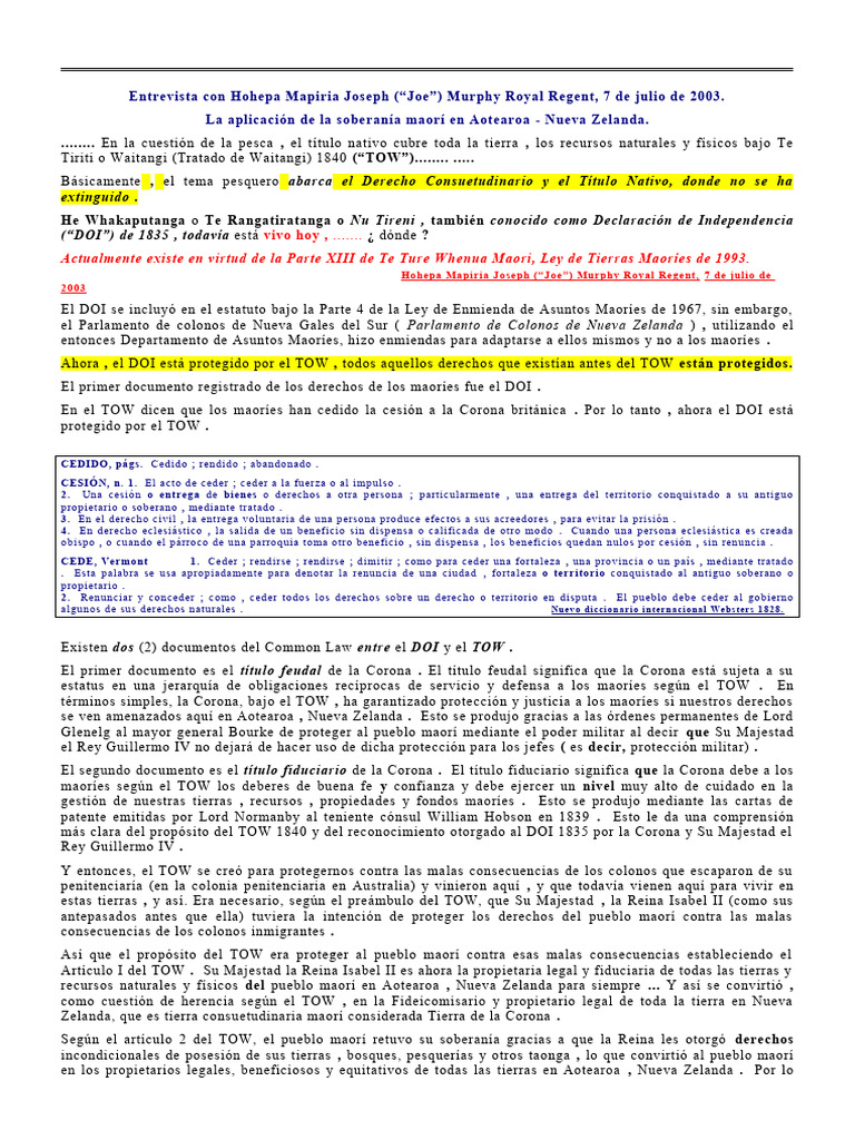 Entrevista Hohepa Mapiria Joseph Murphy Royal Regent, 30707-4 | PDF