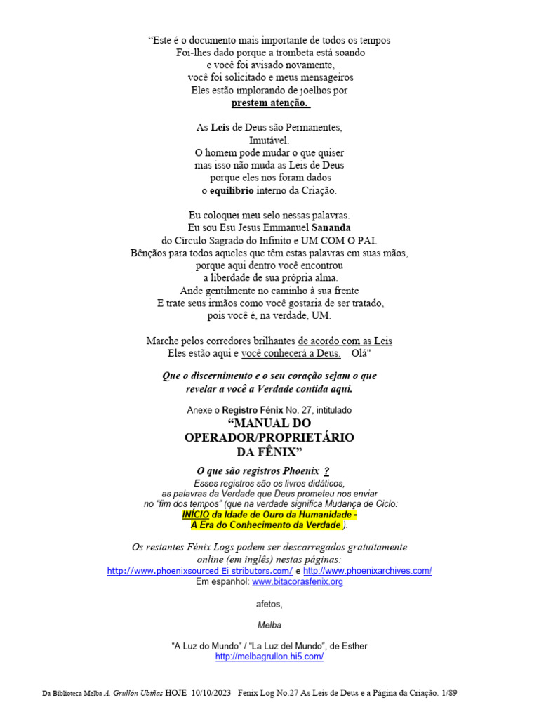 Leis de Deus e Criação: Manual Fênix | PDF