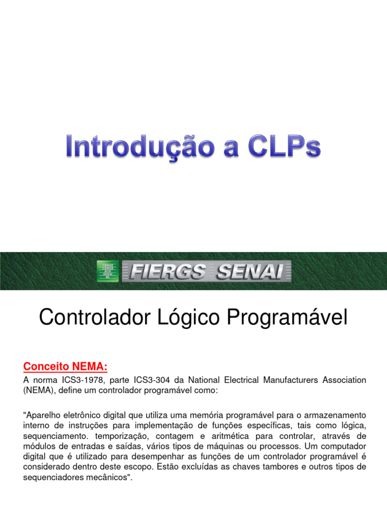 Introdução ao Controlador Lógico Programável | PDF | Controlador lógico ...