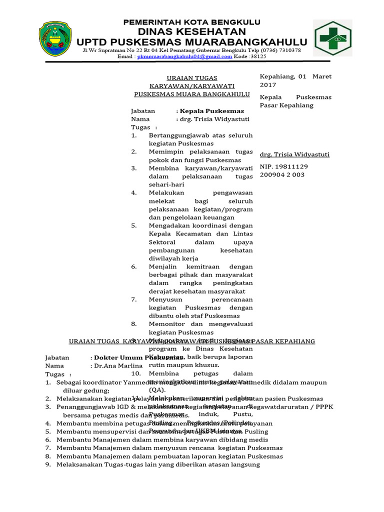 Uraian Tugas Karyawan | PDF