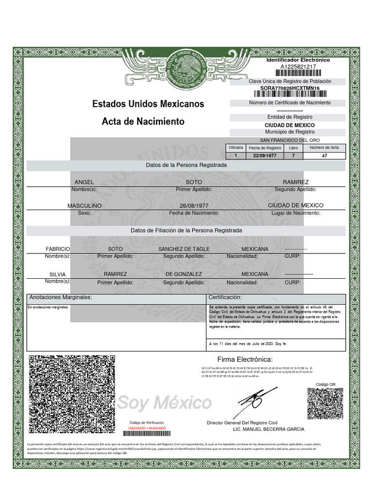 Ejemplo de Acta de Nacimiento | PDF