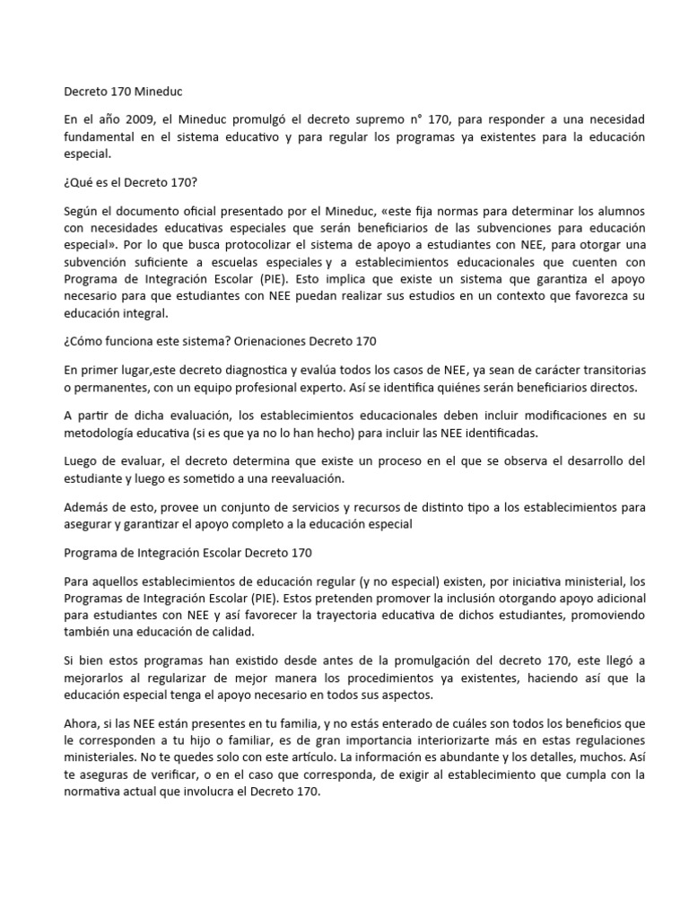 Decreto 170 Mineduc | PDF