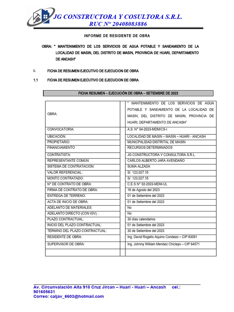 Informe de Residente Val 01 | PDF