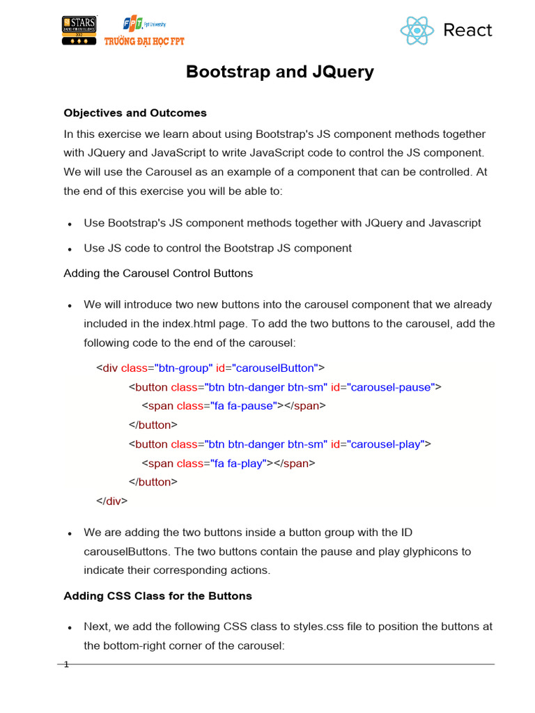 Exercise 18 - Bootstrap and JQuery | PDF